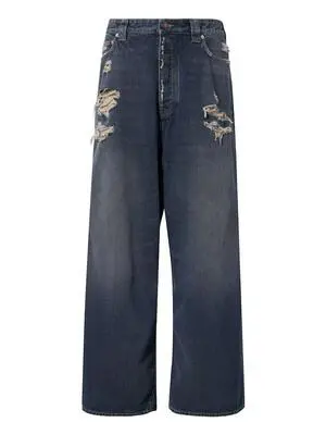 Balenciaga Distressed Wide-leg Mid-rise Jeans - Blue