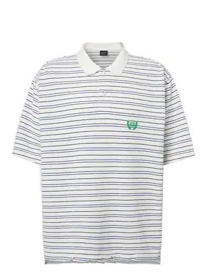 Balenciaga Bb Laurel Striped Cotton Piqué Polo Shirt - Blue