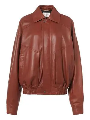 Saint Laurent Leather Bomber Jacket - Brown