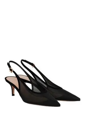 GIANVITO ROSSI 55 Leather-trimmed Organza Slingback Pumps - Black