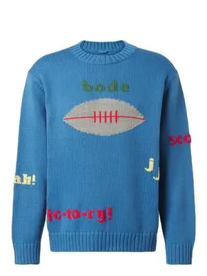 BODE Spirit Embroidered Cotton And Wool Sweater - Blue