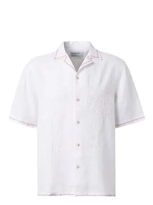 Frescobol Carioca Flavio Embroidered Linen Bowling Shirt - White
