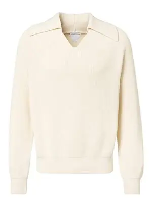 Bottega Veneta Ribbed-knit Cotton Polo Sweater - White