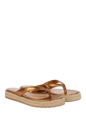 GIANVITO ROSSI Metallic Leather Thong Sandals - Brown