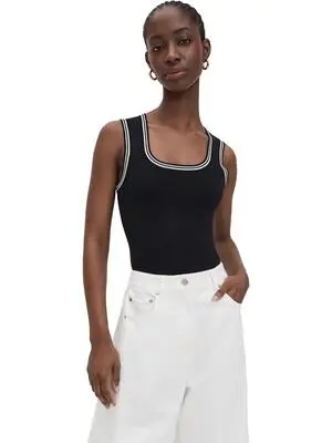 LE BOP Ringer Tank Bodysuit - Black & White
