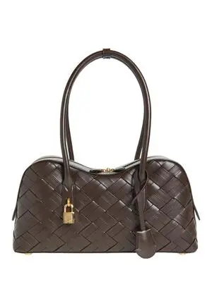 Stella McCartney Ryder Woven Faux Leather Shoulder Bag - Chocolate Brown