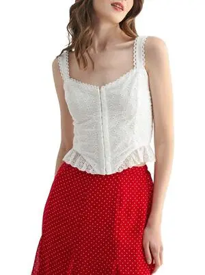 ALL IN FAVOR Cotton Eyelet Corset Top - White