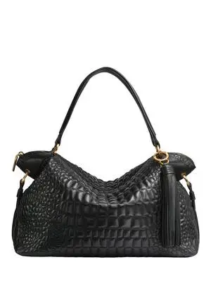 Donna Karan New York Glenwood Quilted Croc Satchel - Black/gold