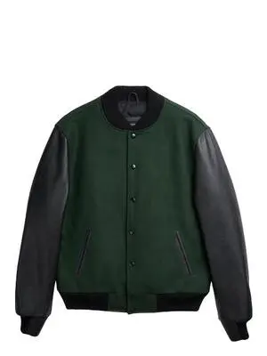 LAST WOLF Varsity Jacket With Leather Sleeves - Green / Black