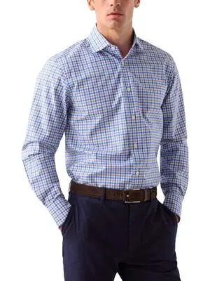 Robert Talbott Reynolds Bold Check Shirt In Contemporary Fit - Blue/flax