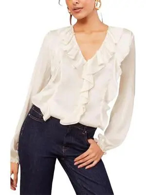 FRIENDS LIKE THESE Ruffle Crinkle Satin Top - Neutral