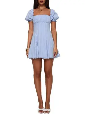 Princess Polly Rabatia Puff Sleeve Cotton Minidress - Blue