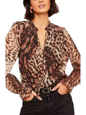 FRIENDS LIKE THESE Animal Print Ruffle Trimmed Top - Brown