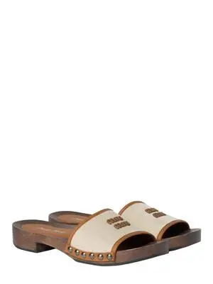 Miu Miu Canvas And Leather Clogs - Beige/brandy