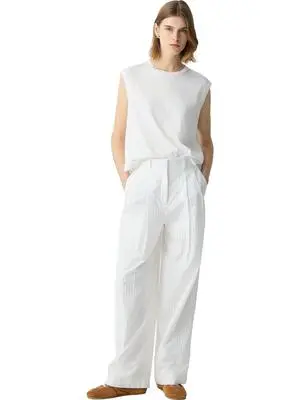 Theory Linear Cotton Double Pleat Pant White