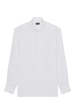 Zegna Oasi Lino Shirt In White - Light Blue & White