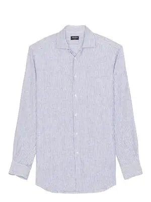 Zegna Oasi Lino Shirt In White - Navy Blue & White
