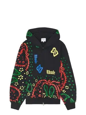 Rhude Bandana Print Full Zip Hoodie - Vintage Black