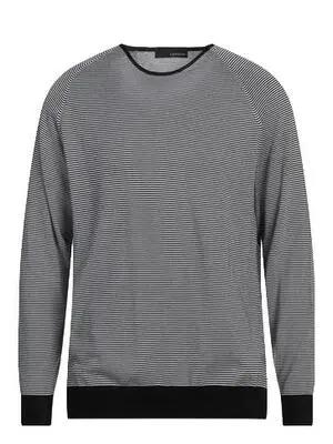 LARDINI Striped Knit Crewneck Sweater - Black