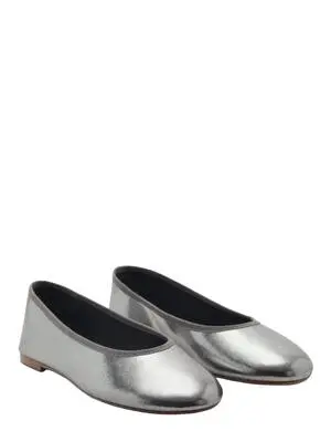Mango Metallic Finish Ballet Flats - Dark Silver