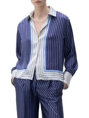 Mango Striped Satin Shirt - Blue