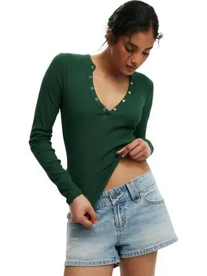 COTTON ON Ryan Henley Long Sleeve Top - Heritage Green