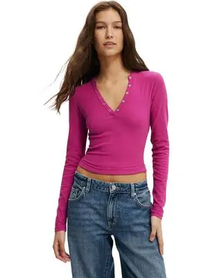 COTTON ON Ryan Henley Long Sleeve Top - Wild Orchid