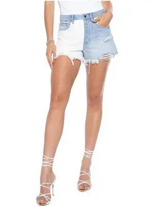 BLUE REVIVAL Two-Tone High-Waisted Denim Shorts Ultra-light / White