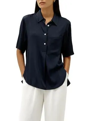 Lilysilk Short Sleeve Silk Shirt Midnight Blue