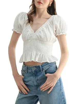 ALL IN FAVOR Textured Puff Sleeve Top - White
