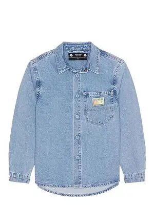 Abrand Denim X Rip Curl Larry Tape Shirt In Blue - Light Vintage Indigo