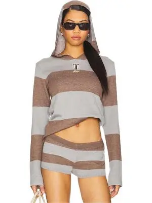 JADED LONDON Stripe Knitted Rugby Top With Hood - Grey
