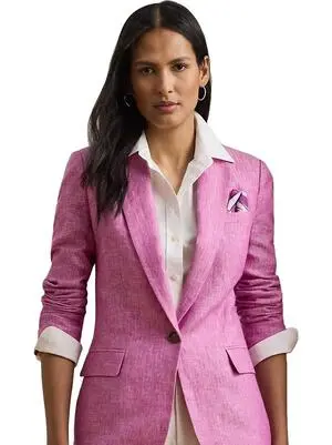 Ralph Lauren Linen Herringbone Blazer Light Magenta/white