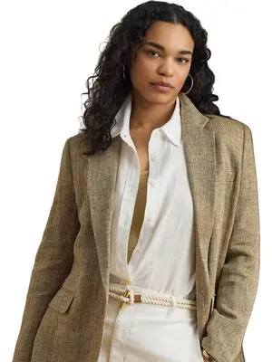 Ralph Lauren Linen Herringbone Blazer - Tan/cream Multi
