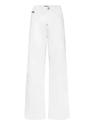 Philipp Plein Logo-embroidered Wide Leg Jeans - White