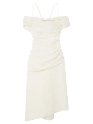 LIBEROWE Accordion Cold-shoulder Ribbed Midi Dress - White