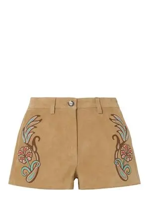 Etro Appliquéd Suede Shorts Neutrals