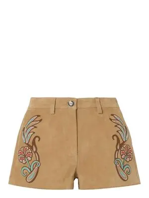 Etro Appliquéd Suede Shorts Sand