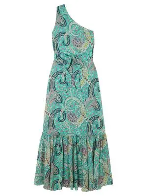 Etro One-shoulder Belted Printed Satin-jacquard Maxi Dress - Blue