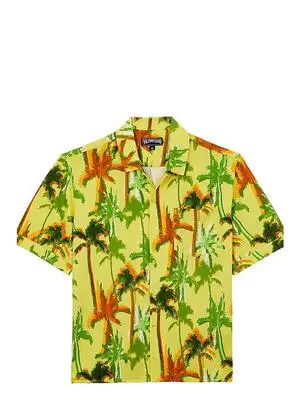 Vilebrequin Palms Offset Cotton Button Down Camp Shirt - Soleil Sun
