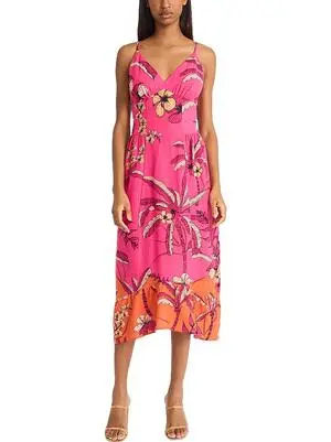 Maggy London V-Neck Midi Dress Pink/ Rust