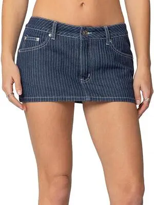 EDIKTED Neria Pinstripe Denim Micro Skort - Navy