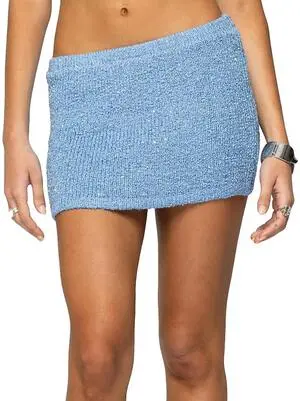 EDIKTED Shaylee Sequin Knit Mini Skirt - Blue
