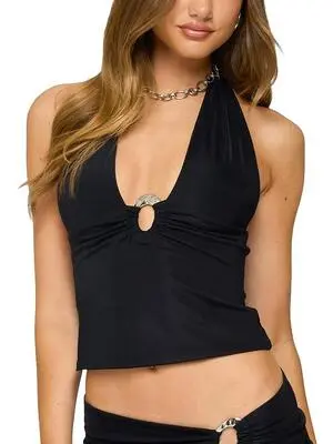 EDIKTED Metal Ring Halter Top - Black