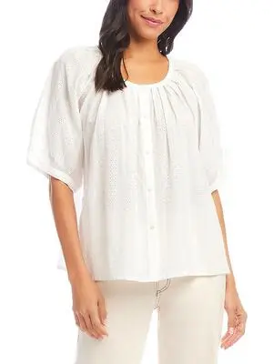 Karen Kane Short Sleeve Embroidered Peasant Top - Off White