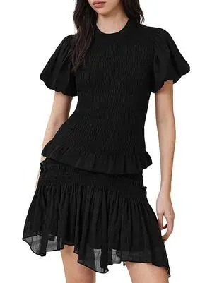 ALLSAINTS Dael Peplum Puff Sleeve Top - Black
