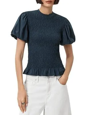 ALLSAINTS Dael Peplum Puff Sleeve Top - Midnight Blue
