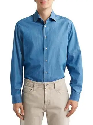 JACK VICTOR Reed Cotton Chambray Button-up Shirt