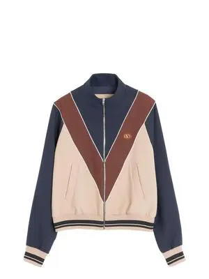 Valentino Garavani Nylon Zip-up Sweatshirt With Vlogo Patch - Blue/hazelnut/butter