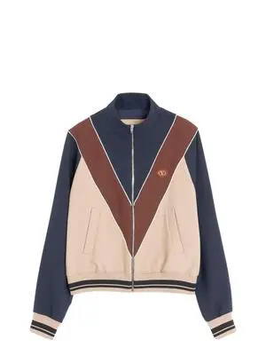 Valentino Garavani Nylon Zip-Up Sweatshirt With VLogo Patch Blue/hazelnut/butter